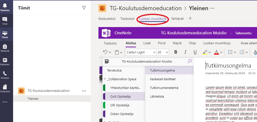 Teams supports independent study | Digital toolkit | Tampere Universities