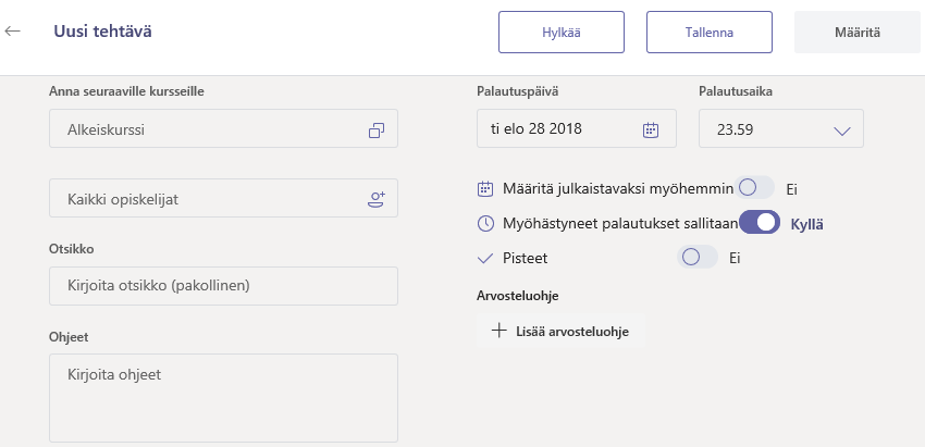 Set and mark assignments in Microsoft Teams | Digital toolkit | Tampere Universities