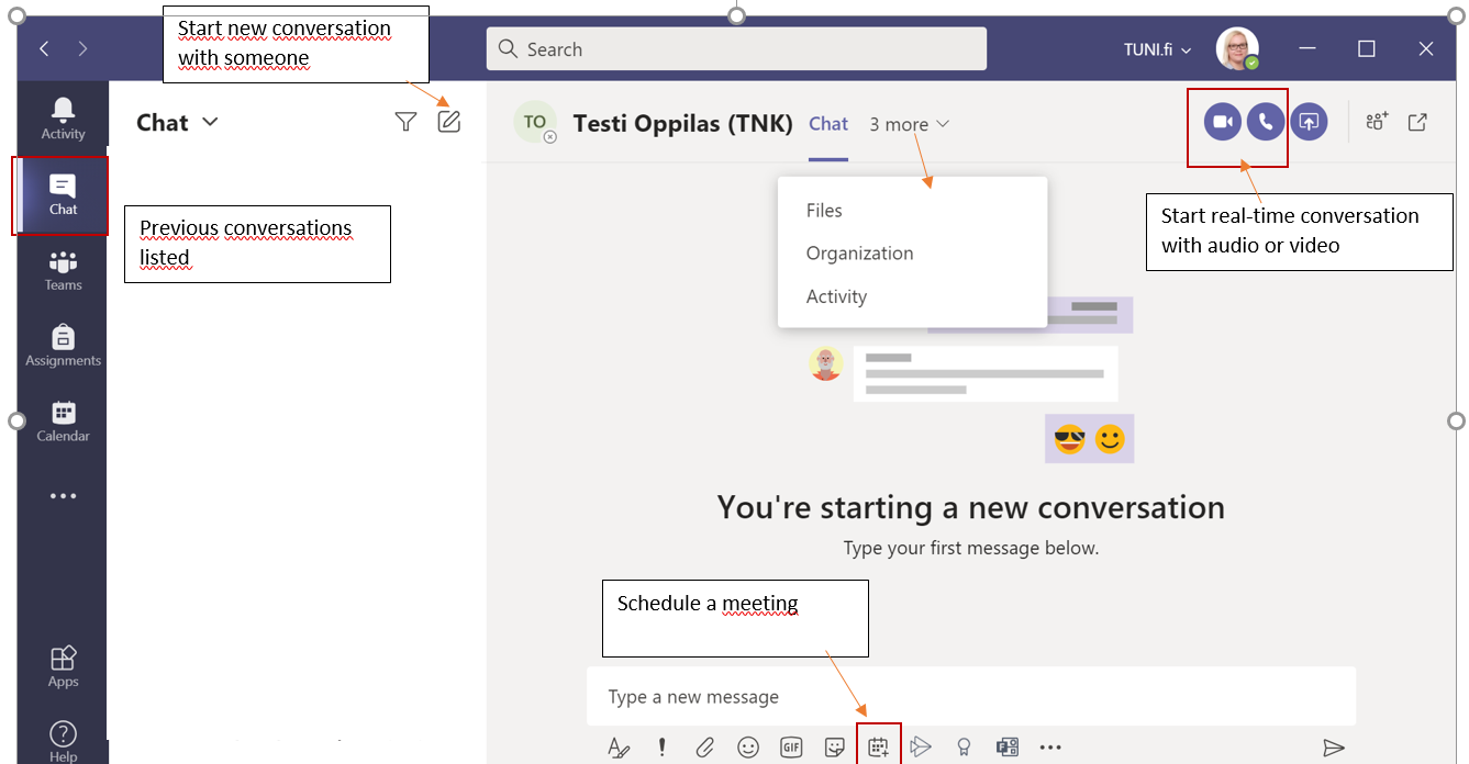 Discussions and video calls with Teams | Digital toolkit | Tampere Universities