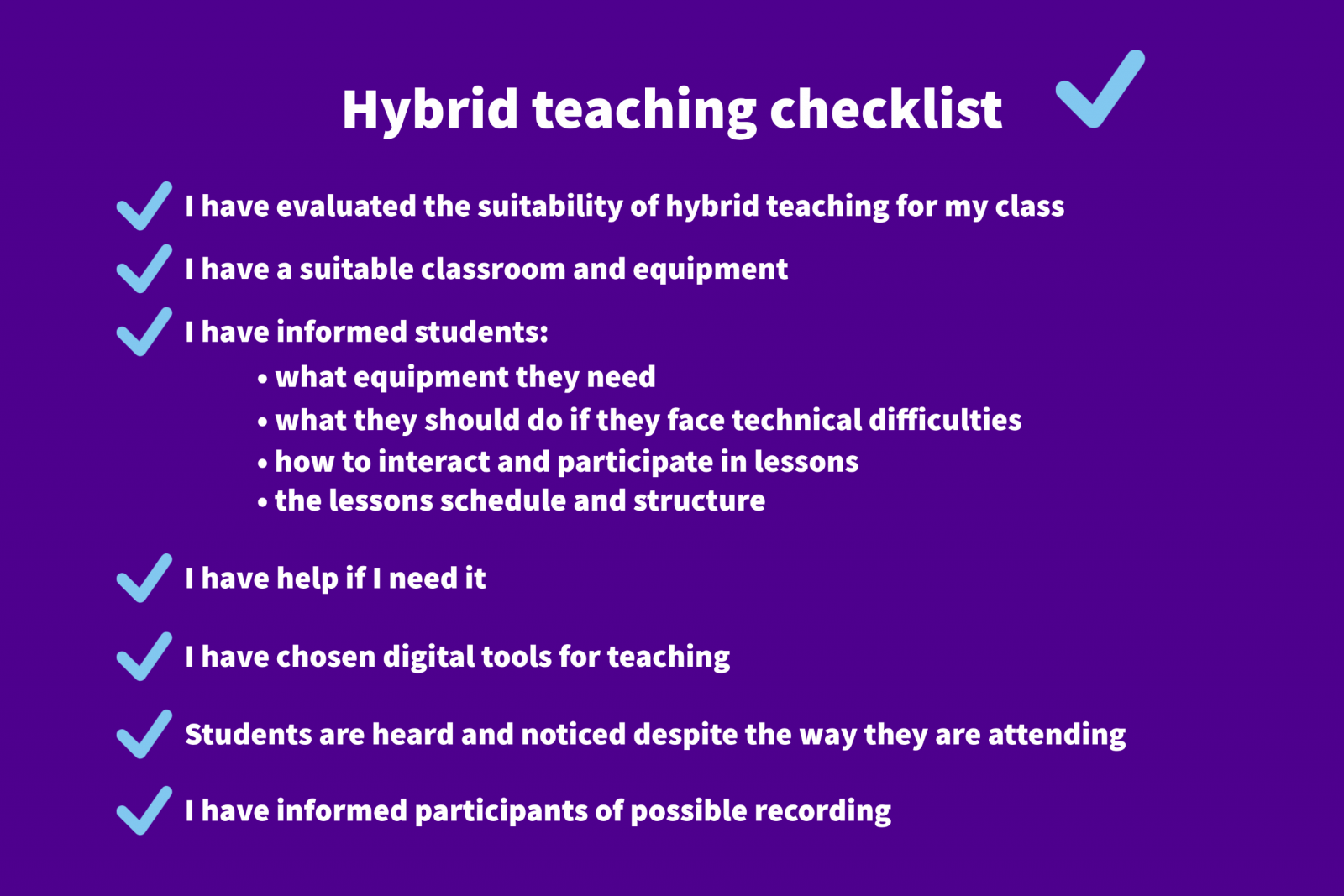 Hybrid teaching: Checklist for hybrid teaching | Digital toolkit ...