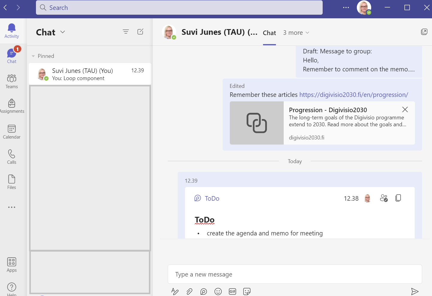 Your personal area in Teams chat | Digital toolkit | Tampere Universities