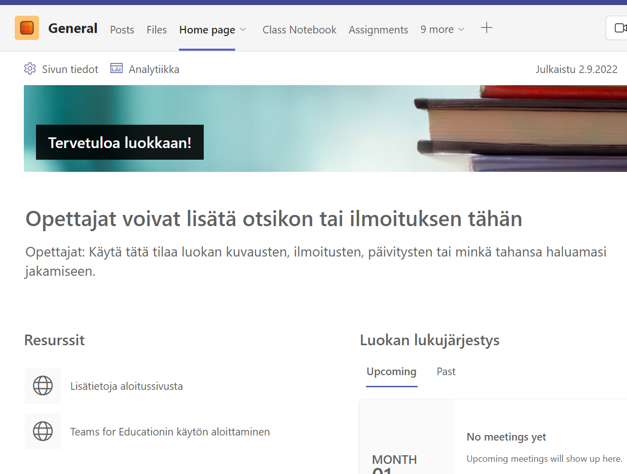 Teams Class: Set up a home page in your Teams | Digital toolkit | Tampere Universities