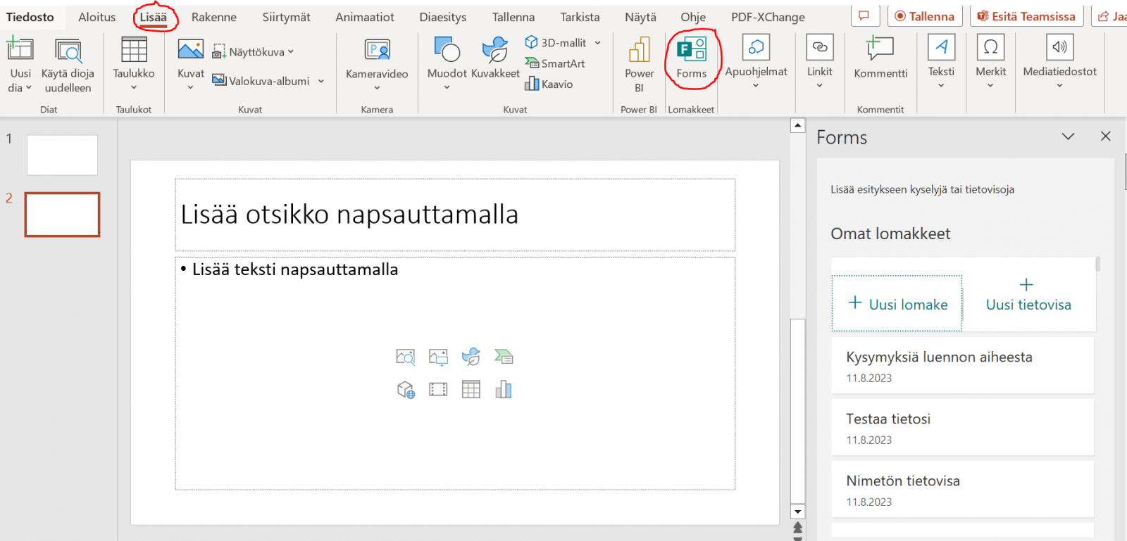 Forms-lomakkeen upottaminen PowerPoint-esitykseen | Vinkkipankki ...