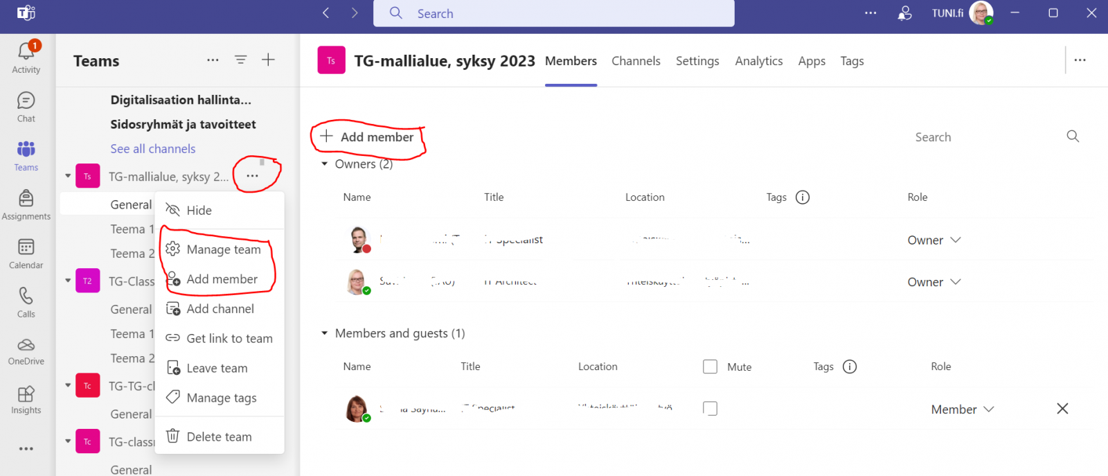 Teams: Creating and building a team | Digital toolkit | Tampere Universities